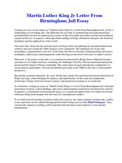 Martin Luther King Jr Letter From Birmingham Jail Essay Pdf