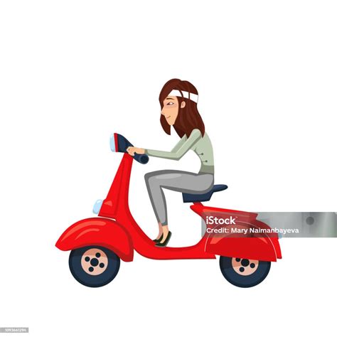 빠른 택배로 배달 아시아 음식 서비스 여자 타고 스쿠터입니다 배달 개념입니다 전통 의상에서 벡터 만화 캐릭터 그림입니다 가정 주방에 대한 스톡 벡터 아트 및 기타 이미지