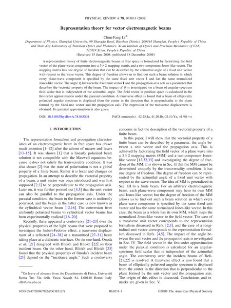 Pdf Representation Theory For Vector Electromagnetic Beams