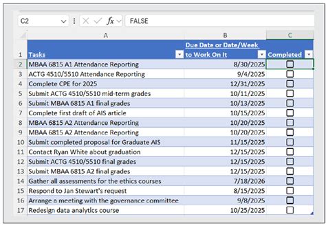 create a dynamic to do list with excel s checkboxes