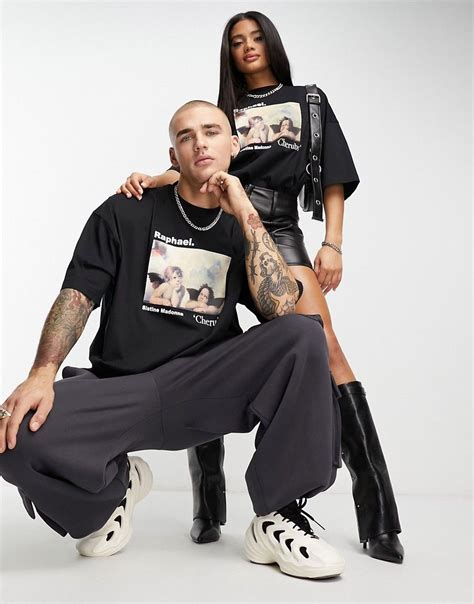 Asos Design Unisex Oversized T Shirt With Raphael Print In Black Asos