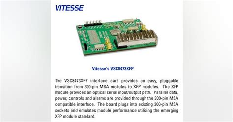 Vitesse Unveils Xfp Interface Card Lightwave