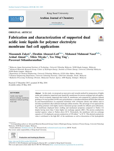 Pdf Fabrication And Characterization Of Supported Dual Acidic Ionic Liquids For Polymer