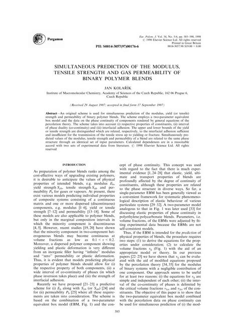 Pdf Simultaneous Prediction Of The Modulus Tensile Strength And Gas
