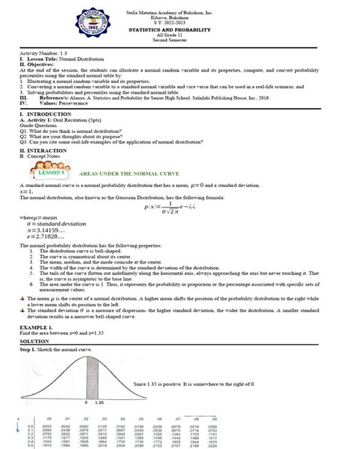 Stat Lesson 3 Pdf Normal Distribution Standard Deviation