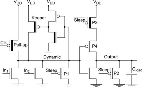 Two Input Dual V Domino Or Gate With Low V P1 And P2 And High V P3