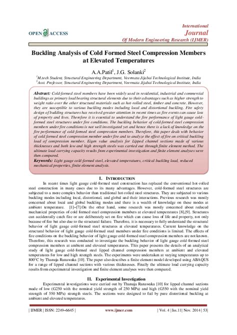 Pdf Buckling Analysis Of Cold Formed Steel Compression Members At Elevated Temperatures