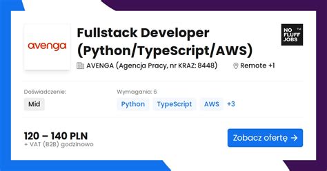 Praca Fullstack Developer Pythontypescriptaws Fullstack Avenga