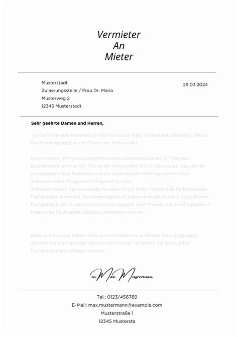 Musterbriefe Vermieter An Mieter