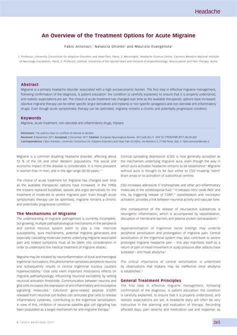 Pdf An Overview Of The Treatment Options For Acute Migraine