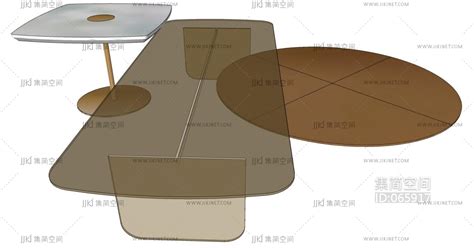 3现代茶几圆几组合su草图模型下载 【集简空间】「每日更新」