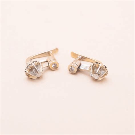 Proantic Paire De Dormeuses Ancienne Vintage Diamants