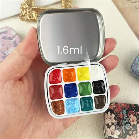 12 그리드 빈 수채화 팔레트 주석 작은 여행 수채화 팔레트 주석 여행에 완벽한 귀여운 미니 팔레트 미니 페인트 세트