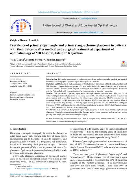 Pdf Prevalence Of Primary Open Angle And Primary Angle Closure Glaucoma In Patients With Their