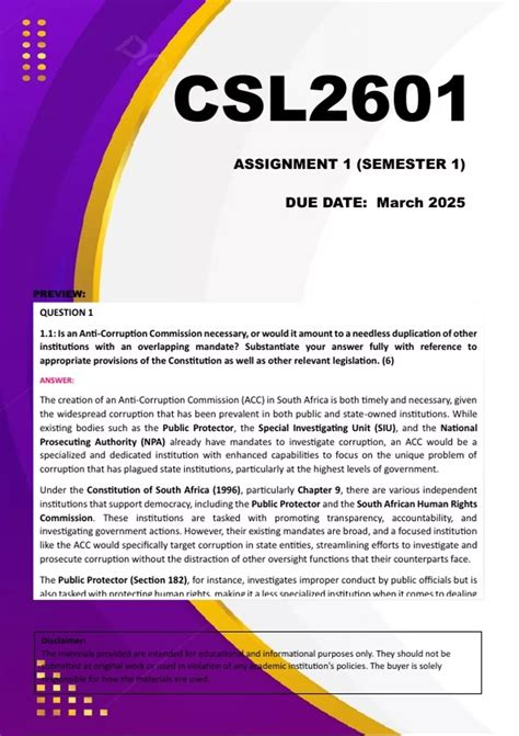 CSL2601 Assignment 1 COMPLETE ANSWERS Semester 1 2025 DUE March
