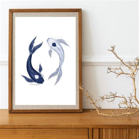 Koi Fish Zen Yin Yang Digital Art Poster Watercolor Atla Inspired