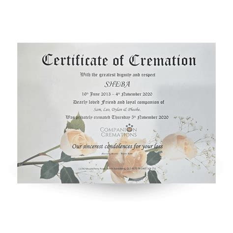 Cremation Certificate Companion Cremations