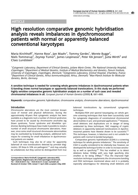 Pdf High Resolution Comparative Genomic Hybridisation Analysis