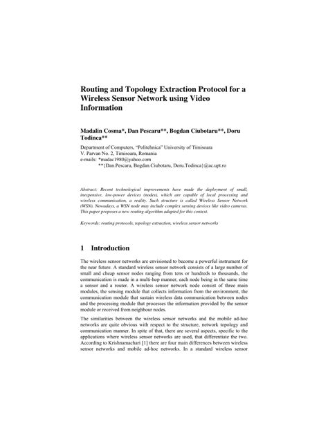 Pdf Routing And Topology Extraction Protocol For A Wireless Sensor Network Using Video Information