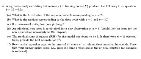 Solved 4 A Regression Analysis Relating Test Scores Y To Chegg Com