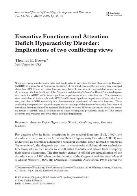 Pdf Executive Functions And Attention Deficit Hyperactivity Disorder Implications Of Two