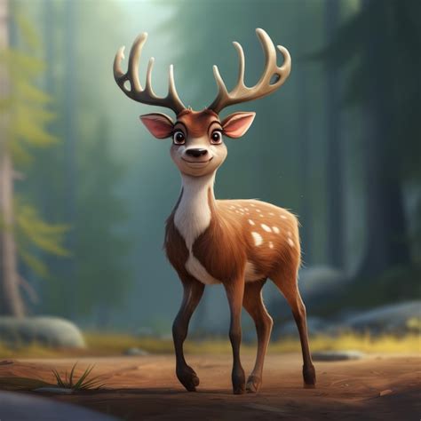 Realistic Animated Cartoon Deer In A Forest Premium Ai Generated Image