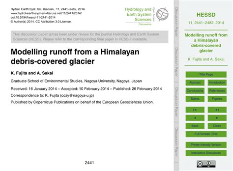 Pdf Modelling Runoff From A Himalayan Debris Covered Glacier