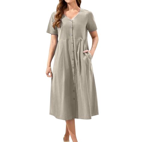 NKOOGH High Waist Dress For Women Summer Midi Dress Womens Cotton Dress Summer Long Dresses With