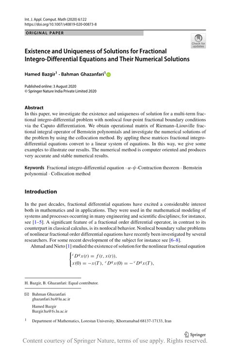 Existence And Uniqueness Of Solutions For Fractional Integro
