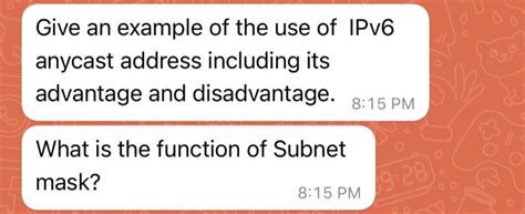 Solved Give An Example Of The Use Of Ipv6 Anycast Address