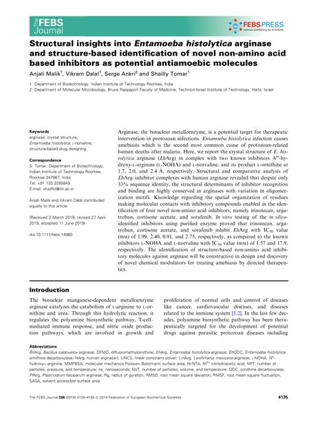 Pdf Structural Insights Into Entamoeba Histolytica Arginase And