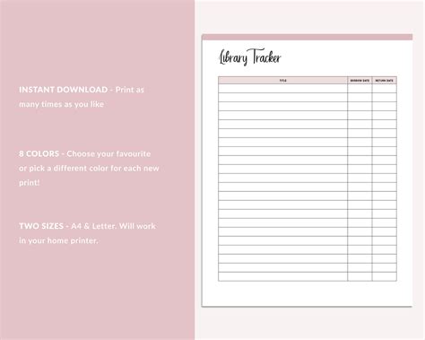 Printable Library Book Tracker Library Borrowing Planner Library Borrow Log Book Lover