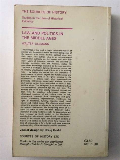 History And Politics Law And Politics In The Middle Ages Walter Ullmann 1975 For Sale In