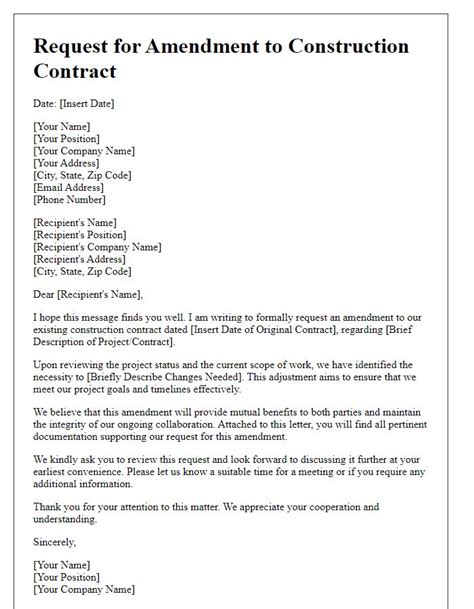 Letter Template For Construction Contract Amendment Free Samples In