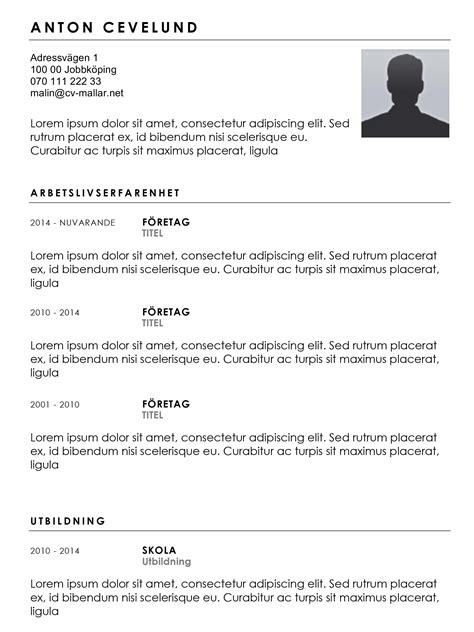 Enkel Med Bild CV MALLAR NET