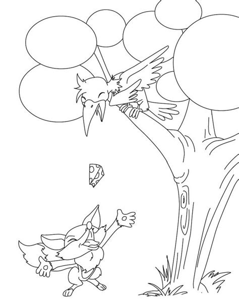Desenho De A Raposa E O Corvo Conversando Para Colorir Tudodesenhos