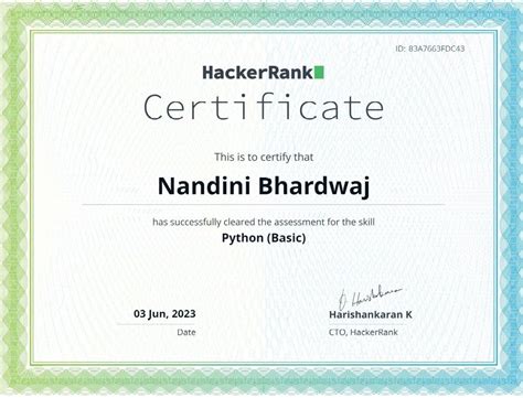 Nandini Bhardwaj On Linkedin Hey Connections Delighted To Share My Hackerrank Python Basic
