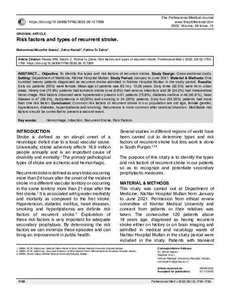 Pdf Risk Factors And Types Of Recurrent Stroke
