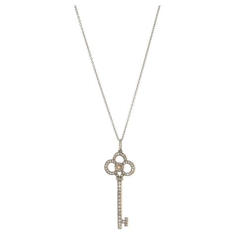 Tiffany And Co Key Pendant Necklace 18k White Gold And Platinum And
