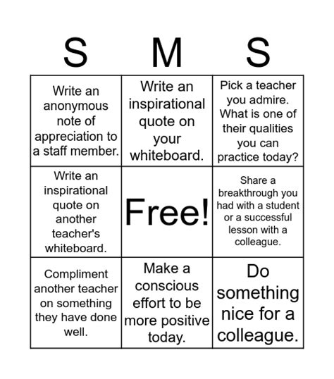 Happy Teacher Bingo Card
