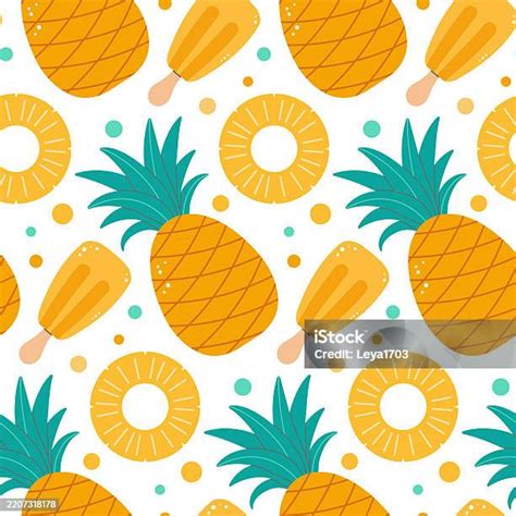 흰색 배경에 파인애플 파인애플 조각 아이스크림 화려한 점으로 완벽 한 패턴입니다 벡터 일러스트 레이 션 0명에 대한 스톡 벡터 아트 및 기타 이미지 Istock