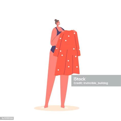 Ilustración De Personaje Femenino Joven Probándose Ropa Aislada Sobre