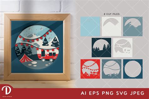 Winter Holiday Camping 3D Shadow Box Christmas Camp SVG Drizy Studio