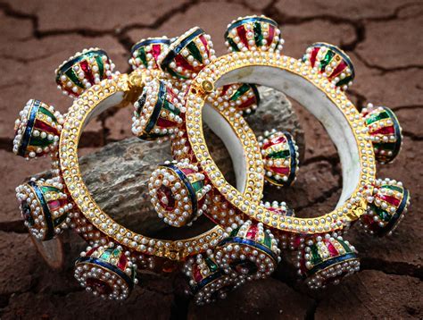 Meenakari White Moti Bangle Saj Jewellery