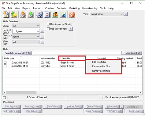 Can I Filter Via Each Field In My Main Order Screen In One Stop Order