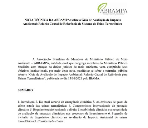 NOTA TÉCNICA DA ABRAMPA SOBRE O GUIA DE AVALIAÇÃO DE IMPACTO AMBIENTAL E A RELAÇÃO CAUSAL DE
