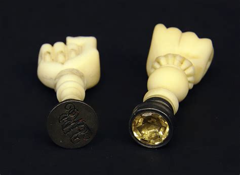 Two Miniature Carved Antique Whale Ivory Clenched Fist Wax Seals 19th