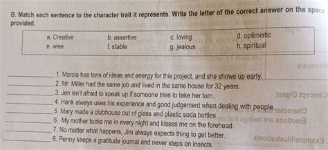B Match Each Sentence To The Character Trait Studyx