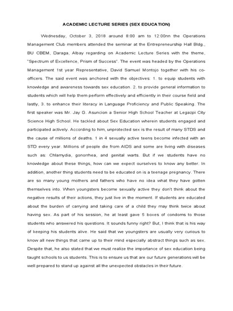 Academic Lecture Series Sex Education Pdf Sexually Transmitted