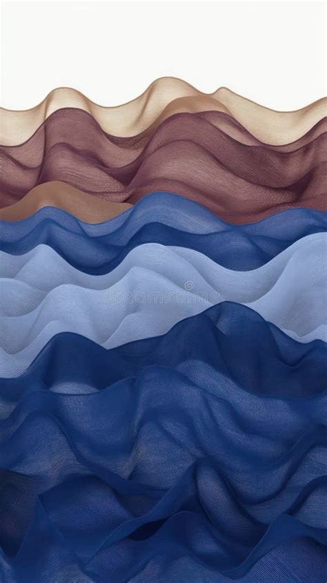 A Layered Composition Of Flowing Translucent Fabrics In Earthy And Blue Tones Stock